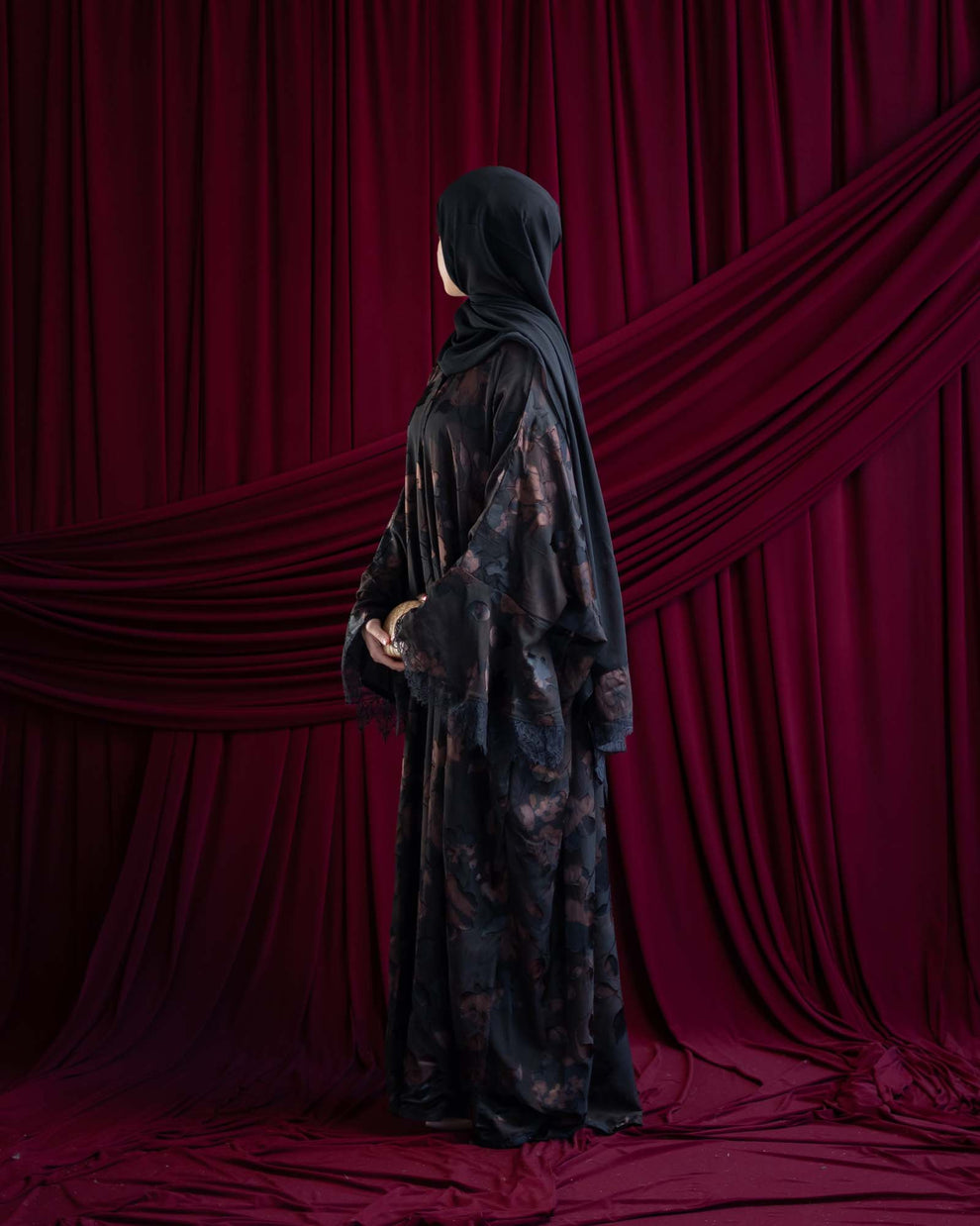 Dania Brown Satin Flocked Butterfly Abaya – LOUJAIN